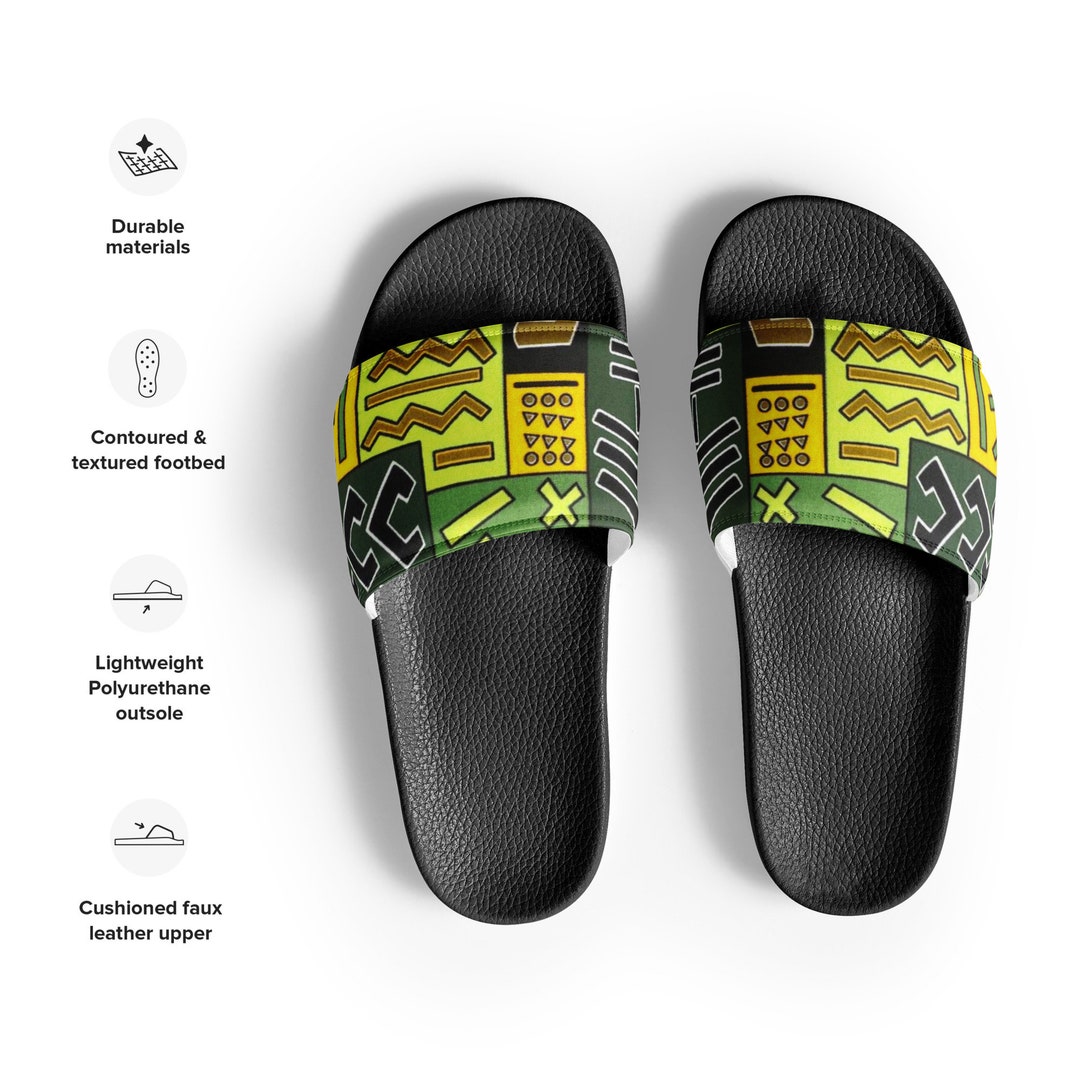 African Print Green/multi Color Women's Slides - Etsy