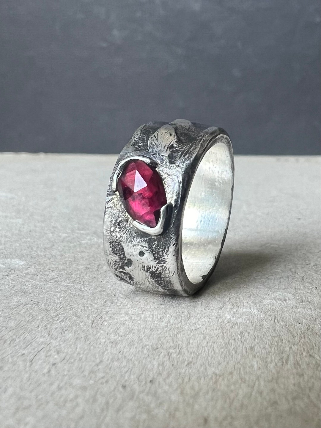 GARNET PRIMITIVE RING, Sterling Silver Ring, 925 Silver Ring, Brutalist Ring, Brutalist Jewelry ...