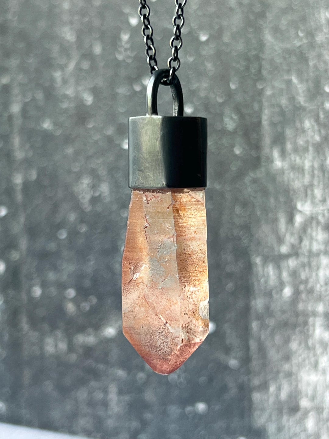 TANGERINE QUARTZ AMULET, Hematoid Quartz Pendant, 925 Black Silver ...