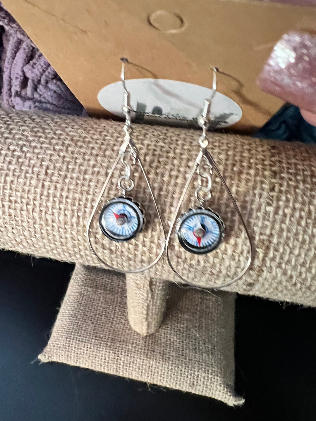 Compass or Angel Wings Silver Tear Drop Hoop Earrings - Etsy