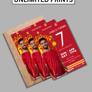 Manchester United Inspired Birthday Invitation | Editable Soccer ...