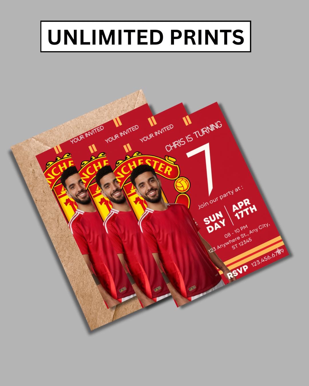 Manchester United Inspired Birthday Invitation | Editable Soccer ...