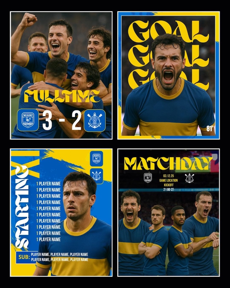 Soccer Social Media Templates | Canva Editable Matchday, Lineup, Goal ...