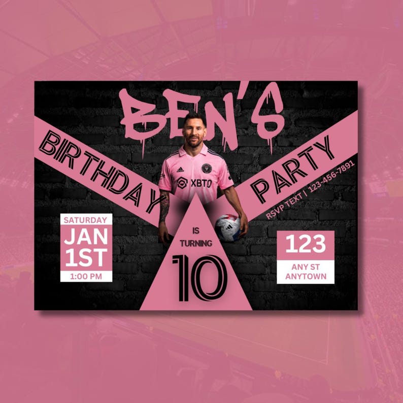 Pink Inter Miami Soccer Birthday Invitation: Editable Template (digital ...