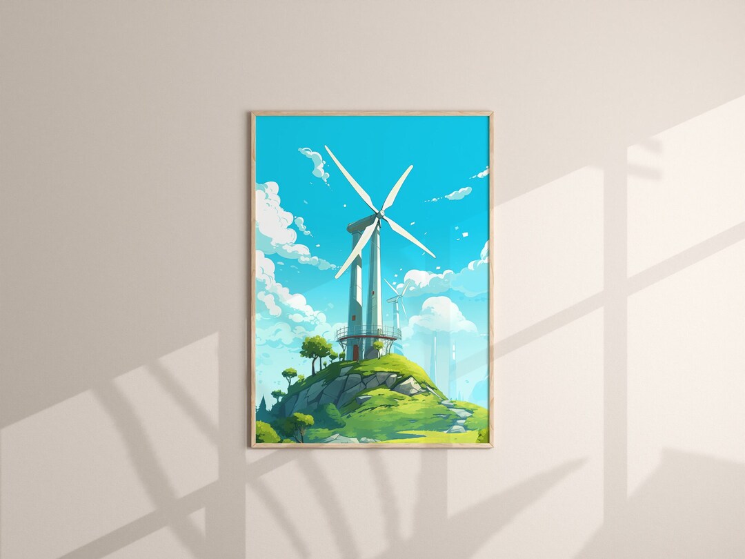Solarpunk Windmill Art Illustration Digital Illustration Wall Art ...