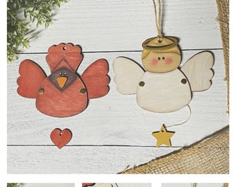 Cow and Pig Wood Puppet Ornament Set, Dangle Legs, Gift, Doll, Movable ...