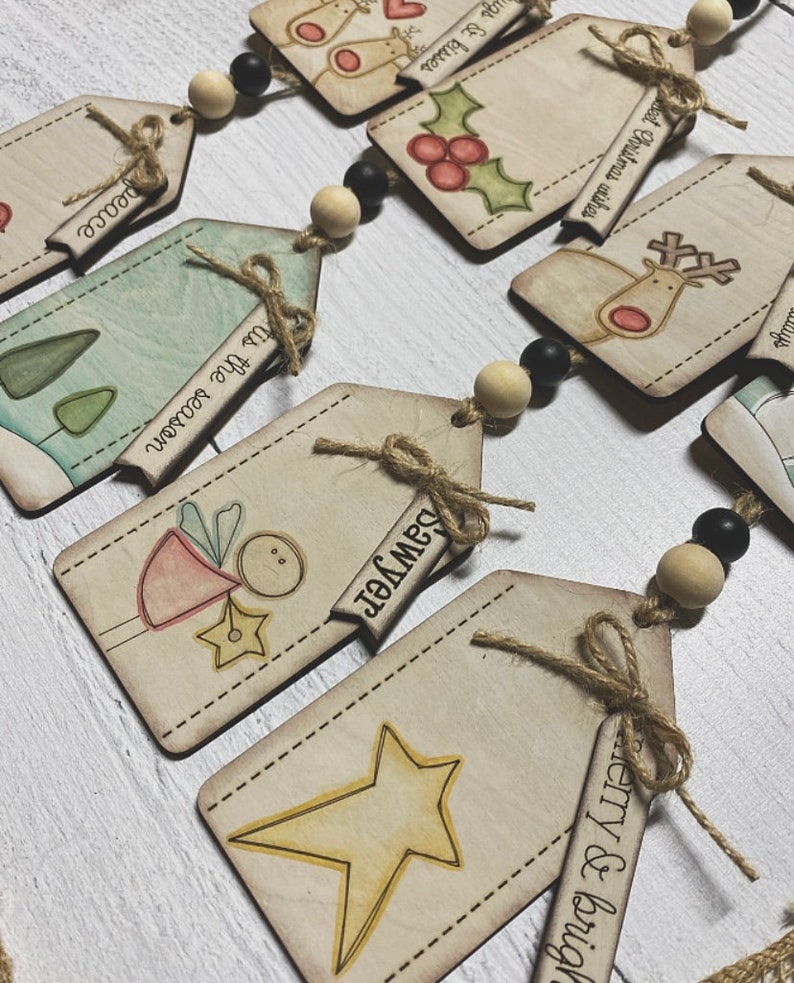 Running Stitch Christmas Tags, Angel, Reindeer, Tree, Star, Holly ...