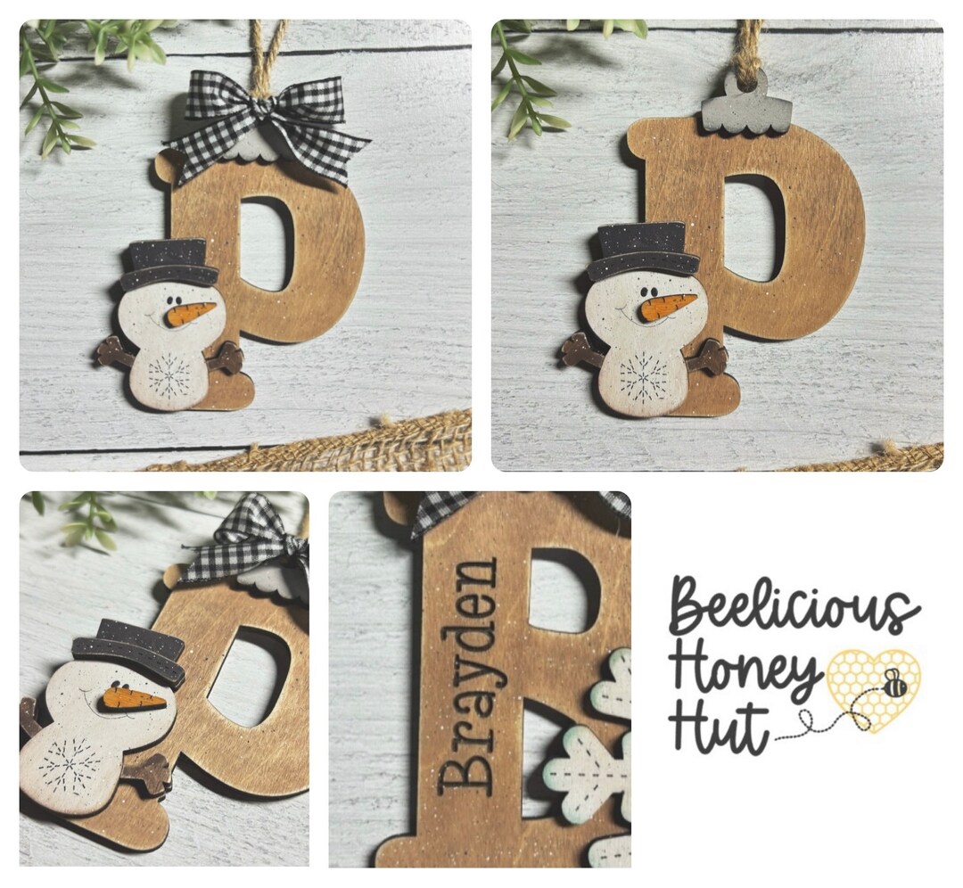 Stitched Snowman Alphabet Ornament Set! Customizable, Snowflake ...