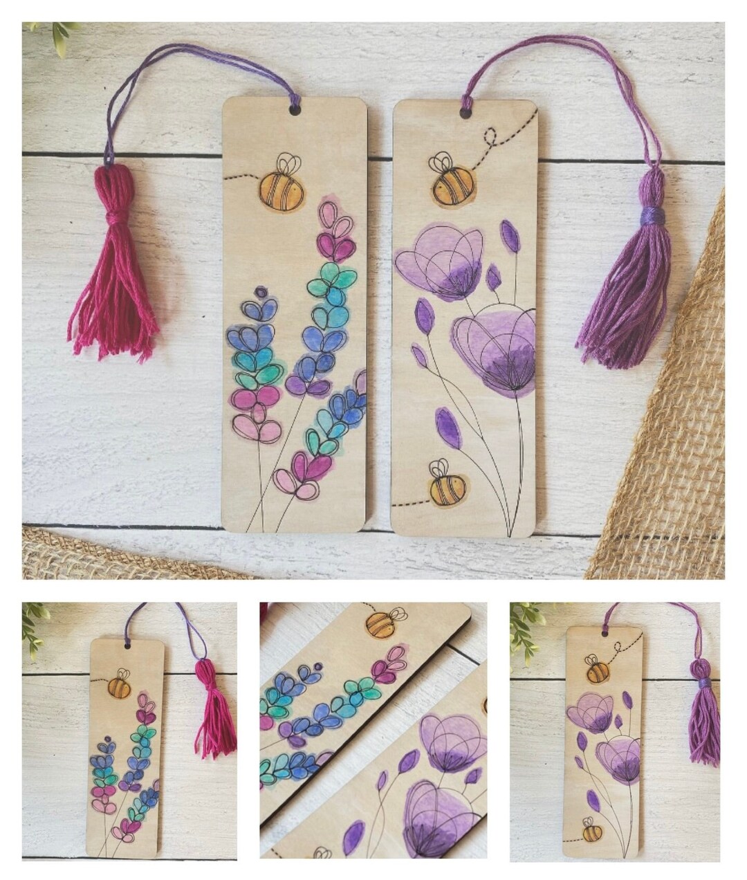 Free Motion Inspired Bee With Flower Bookmarks, Set of 2, Gift Idea ...