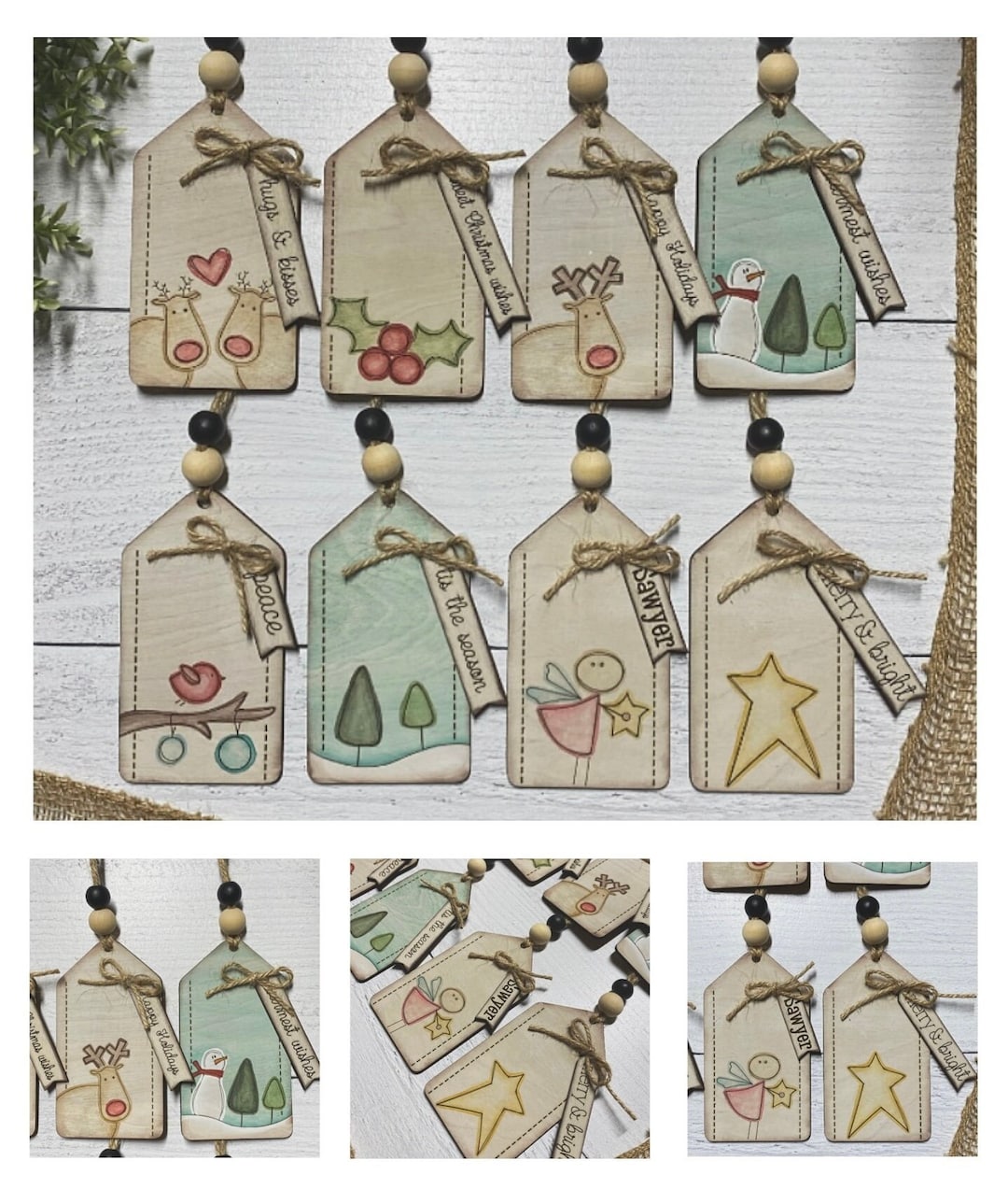 Running Stitch Christmas Tags, Angel, Reindeer, Tree, Star, Holly ...