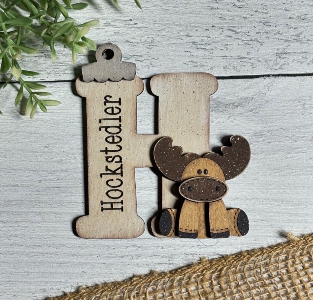Stitched Moose Alphabet Ornament Set! Customizable, Snowflake, Gingham ...