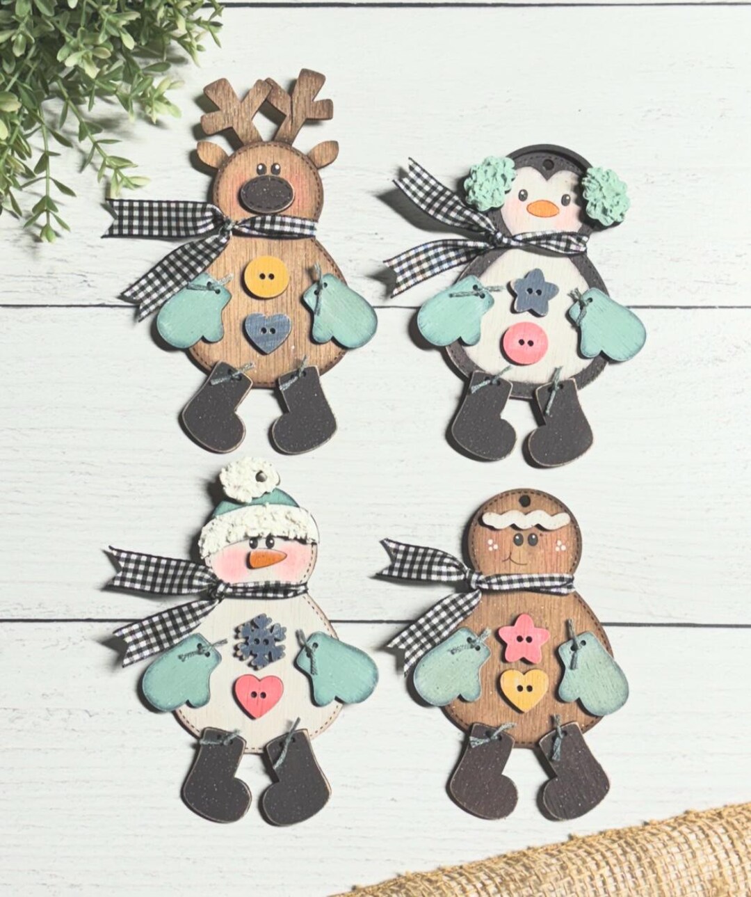 Stitched Boot and Mitten Ornament Set, Snowman, Reindeer, Gingerbread ...