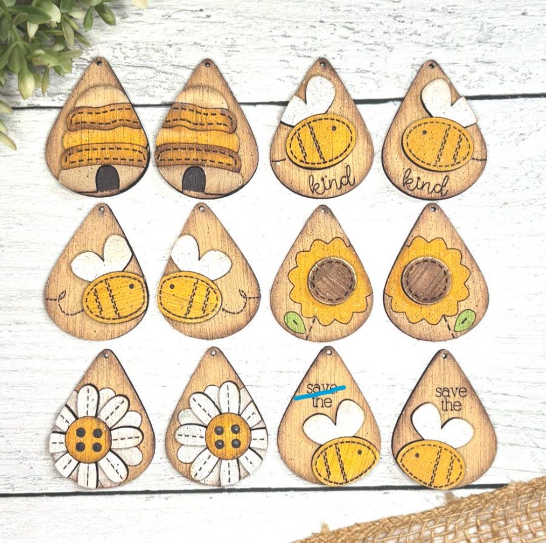 Stitched Bee Dangle Earrings, Bee Kind, Save the Bee, Sunflower, Daisy ...