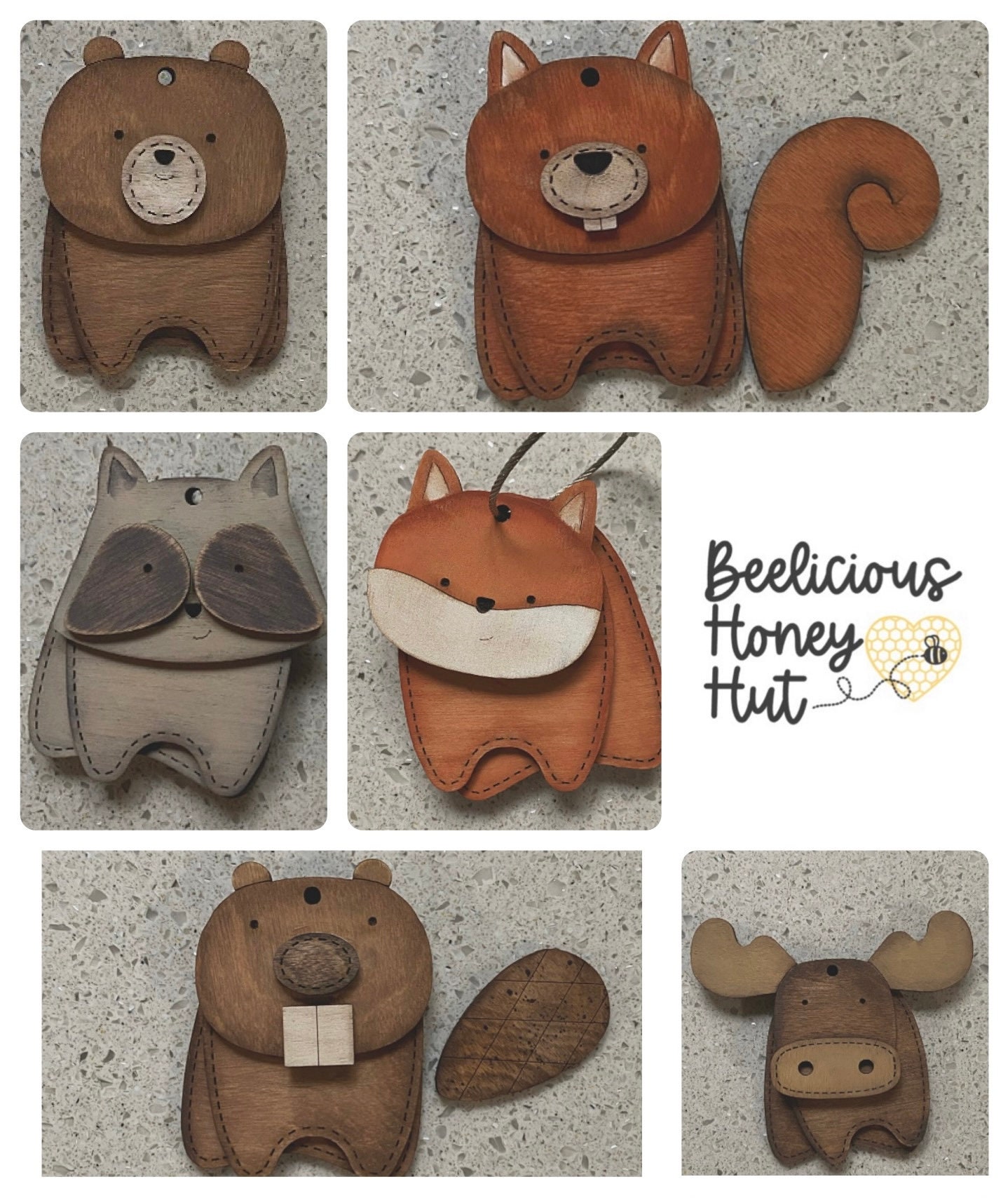 Hand Stitched Woodland Keychains! Wood Keepsake, Gift, Fox, Squirrell ...