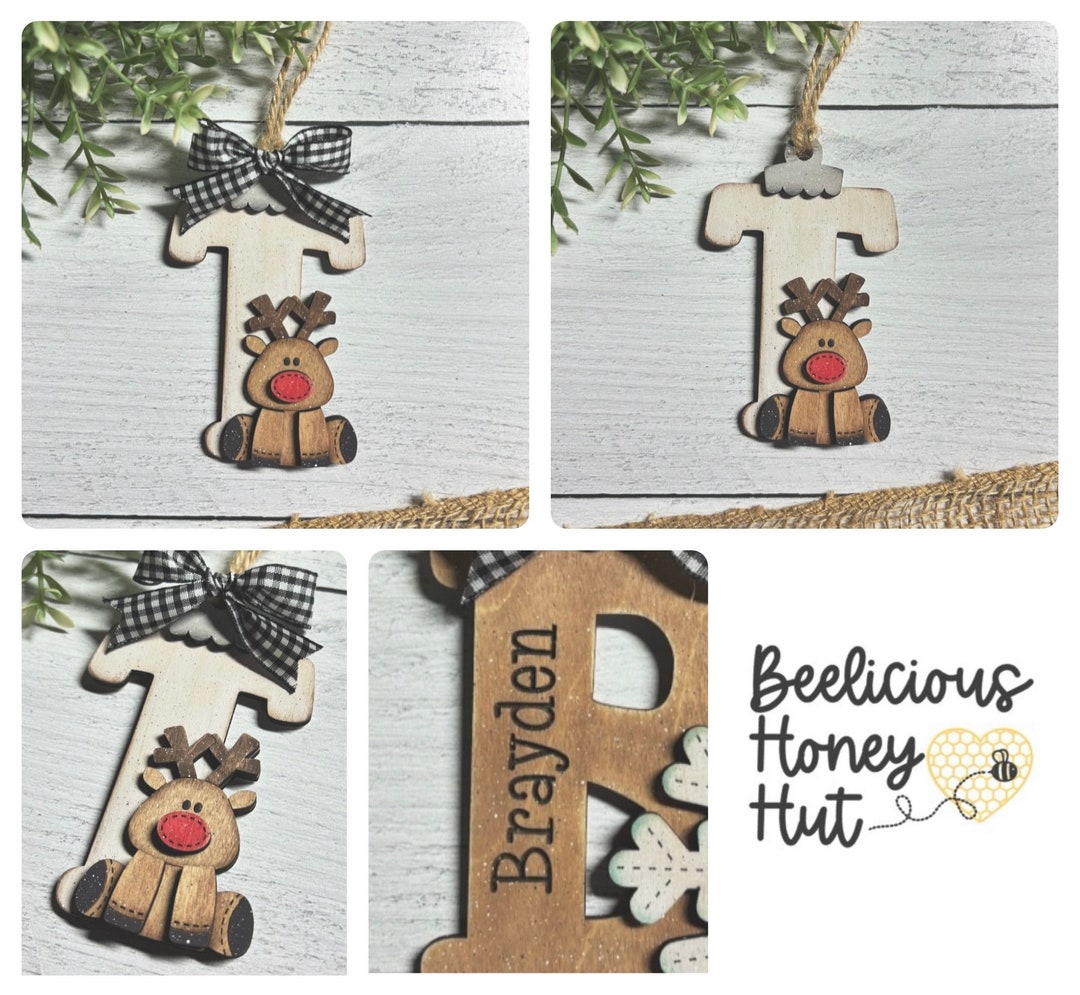 Stitched Reindeer Alphabet Ornament Set! Customizable, Red Nose ...