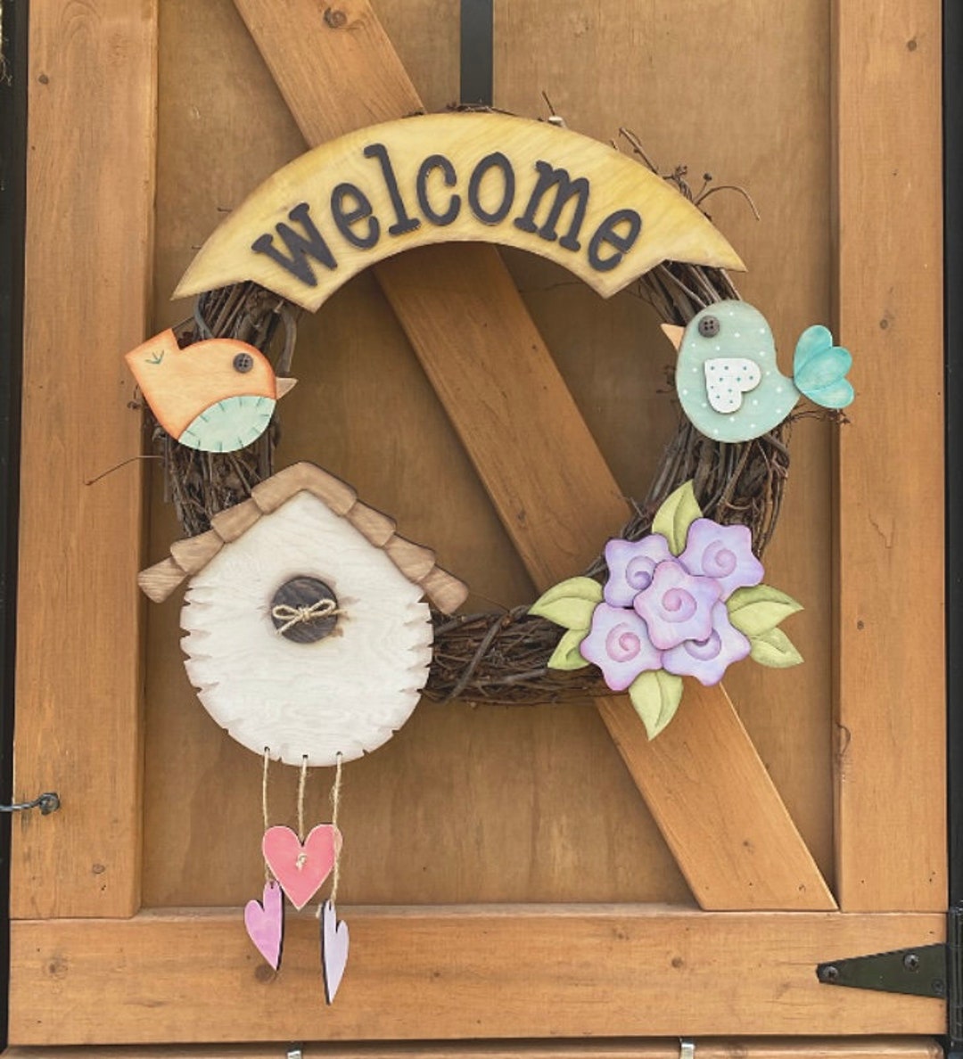 Birdhouse Themed Wreath Doorhanger, Interchangeable, Bird, Welcome ...
