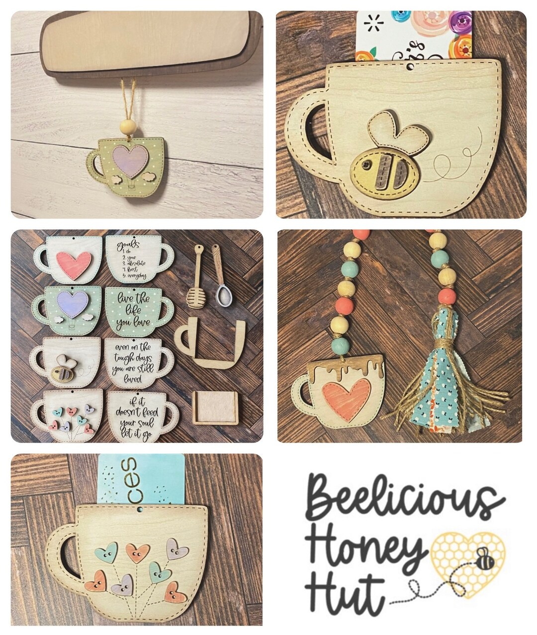 Hand Stitched Mugs for Gift Card, Beaded Garland, Car Charm, Keepsake ...