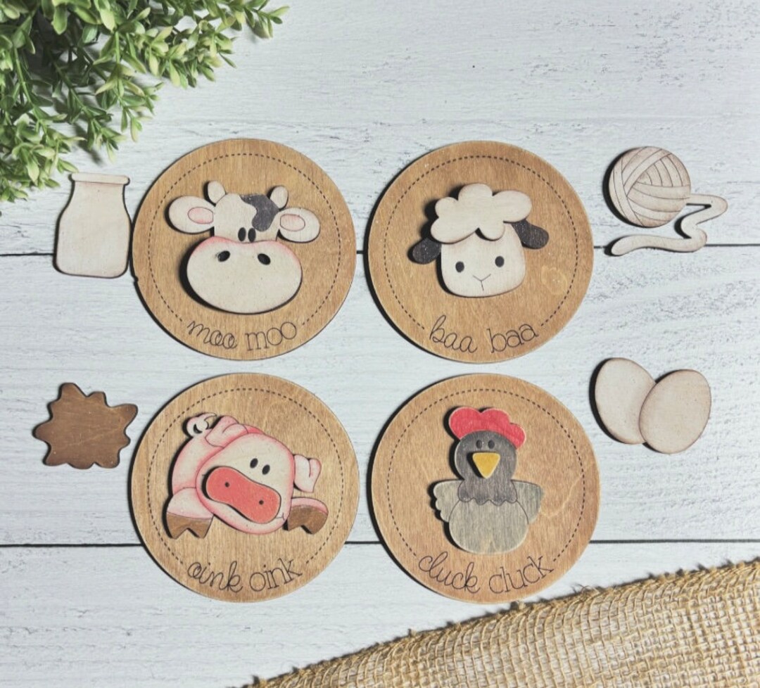 Farm Interchangeable 4 Inch Round Set, Cow, Moo, Sheep, Baa, Pig, Oink ...
