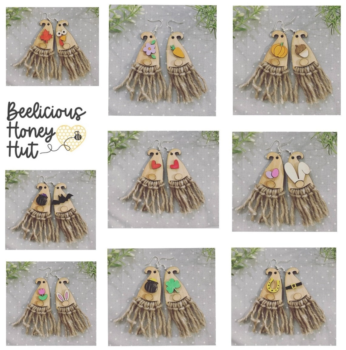 Gnome Macramé Beard EARRINGS 5 Different Gnomes With Extras - Etsy