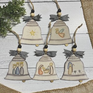 Nativity Bell Ornament Set, Christmas, Believe, Baby Jesus in a Manger ...