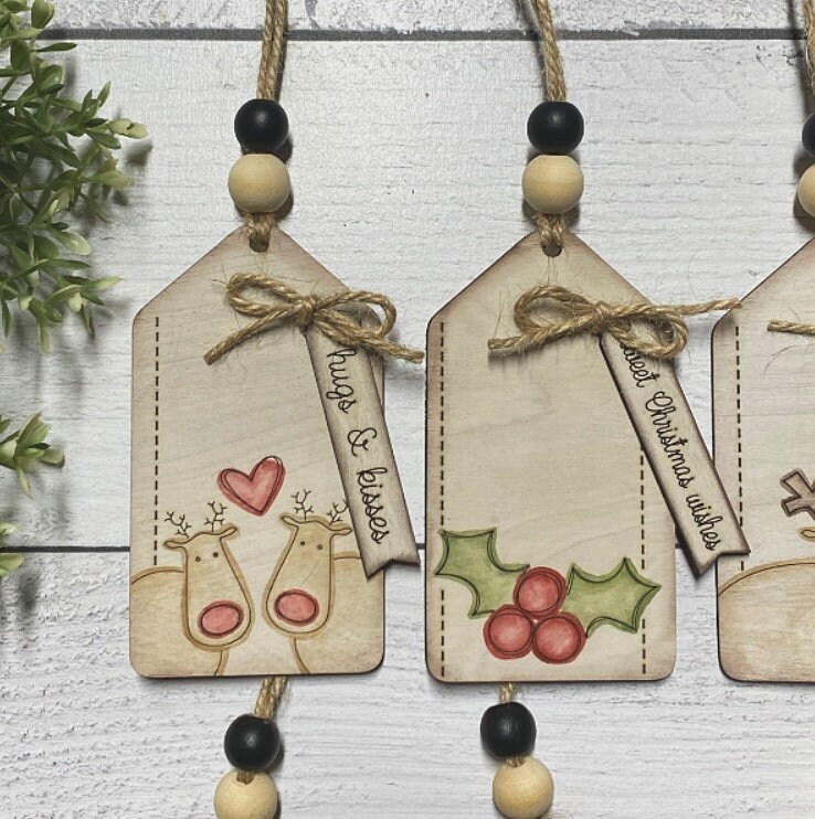 Running Stitch Christmas Tags, Angel, Reindeer, Tree, Star, Holly ...