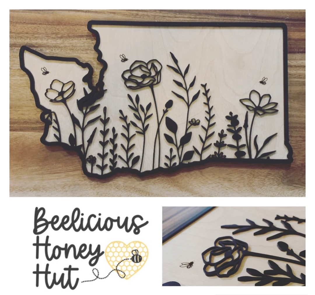 Washington State Wildflowers and Bees Sign, WA, PNW, Gift, Wall Decor ...
