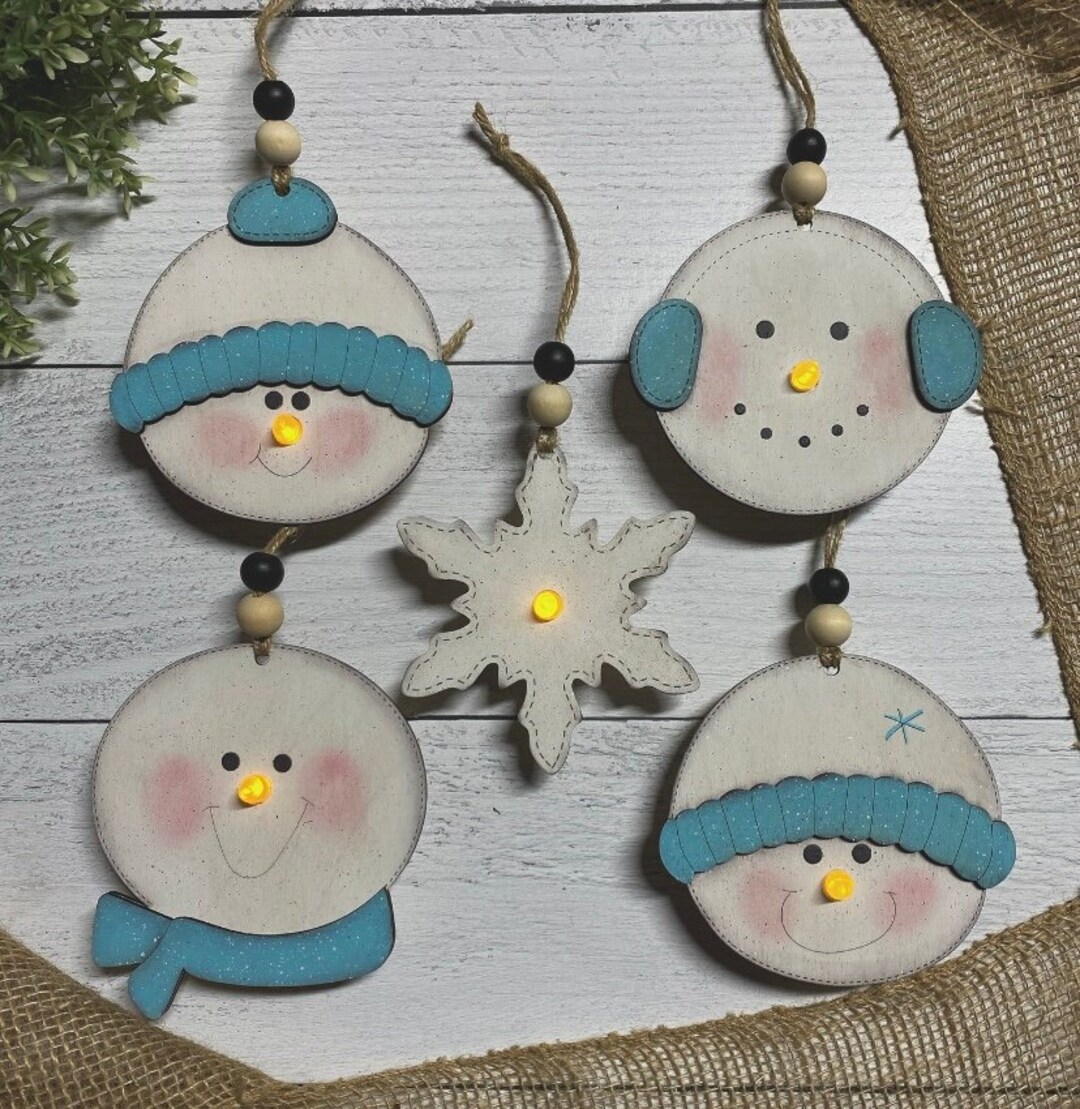 Snowman Tea Light Nose Ornament Set, Snowflake, Christmas, Scarf, Hat ...
