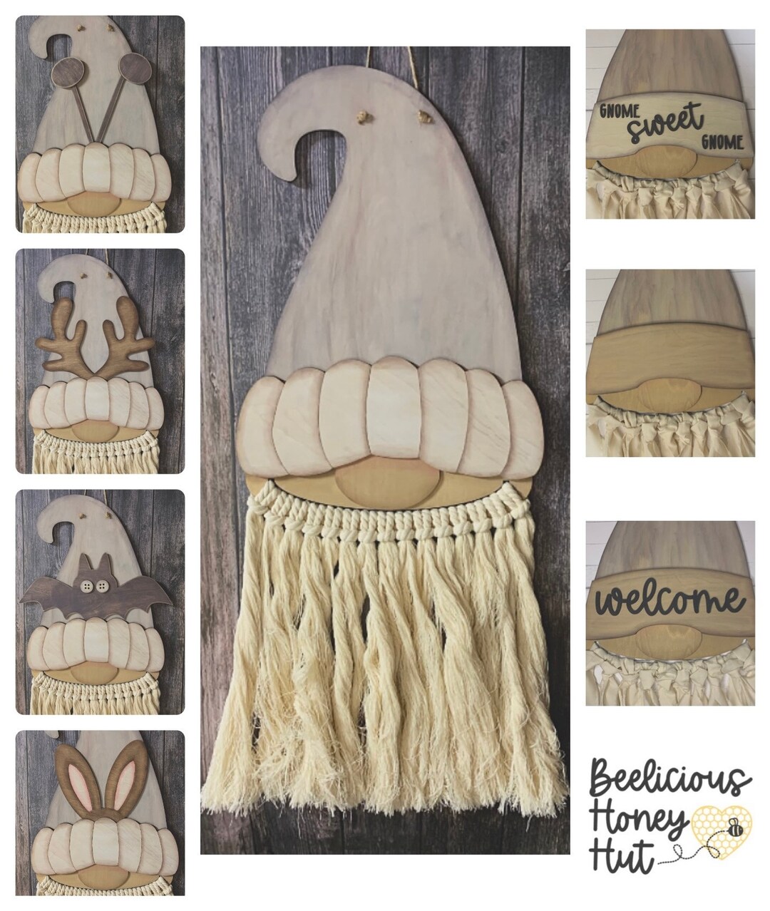 Seasonal Macrame Beard Gnome Door Hanger! Bee Antennas, Spring, Bunny ...