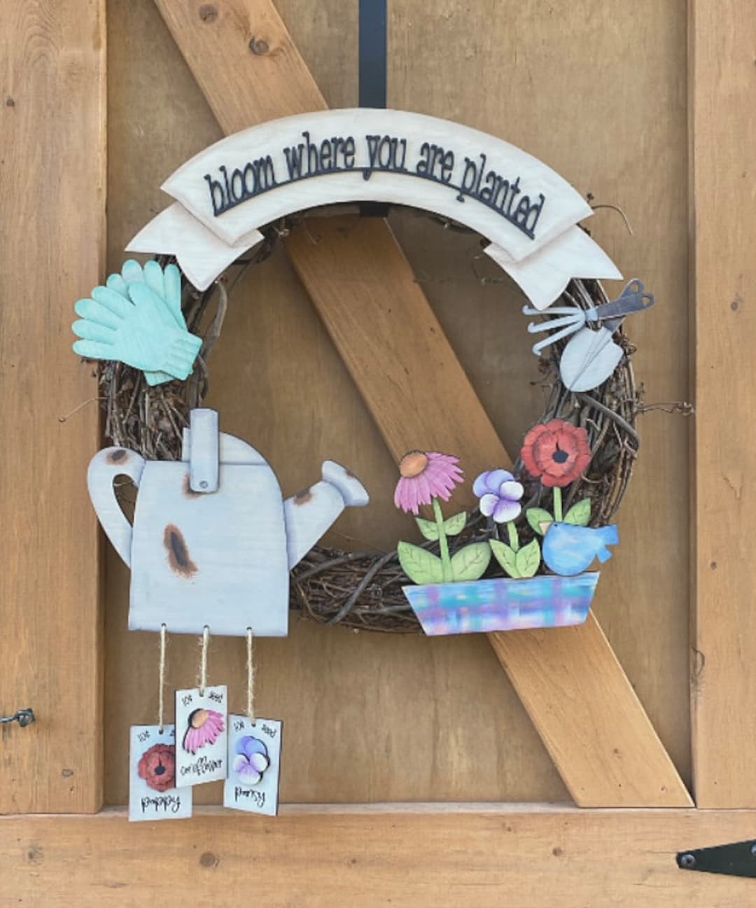 Flower Garden Themed Wreath Doorhanger, Interchangeable, Welcome, Pansy ...