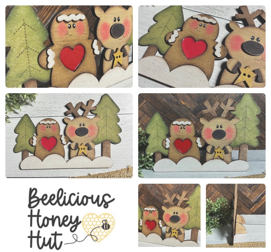 Stitched Gingerbread & Reindeer Shelf Sitter! Christmas, Winter, Family ...