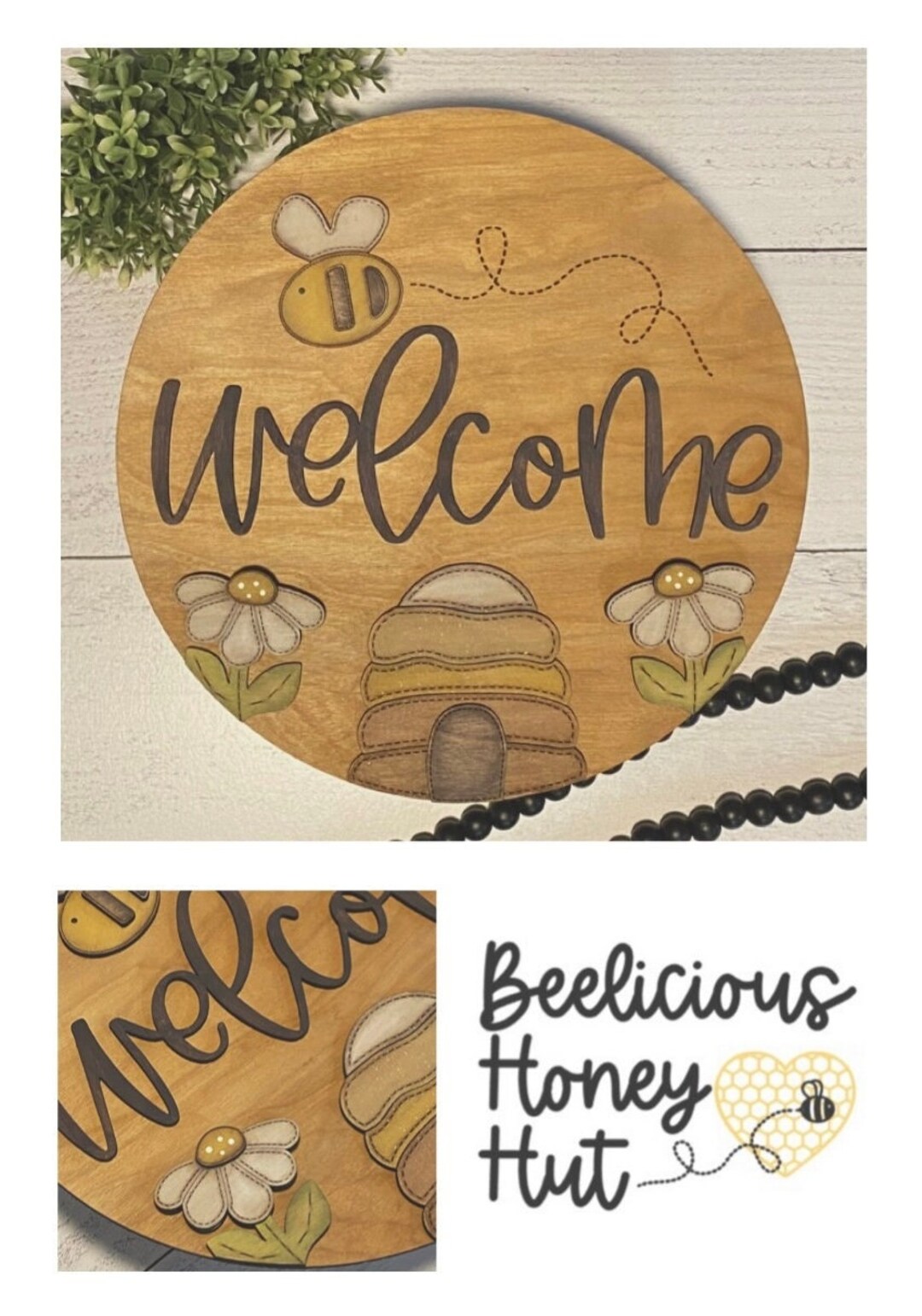 Hand Stitched Beehive and Daisy Sign Welcome, Gift, Decor, Nursery Name ...