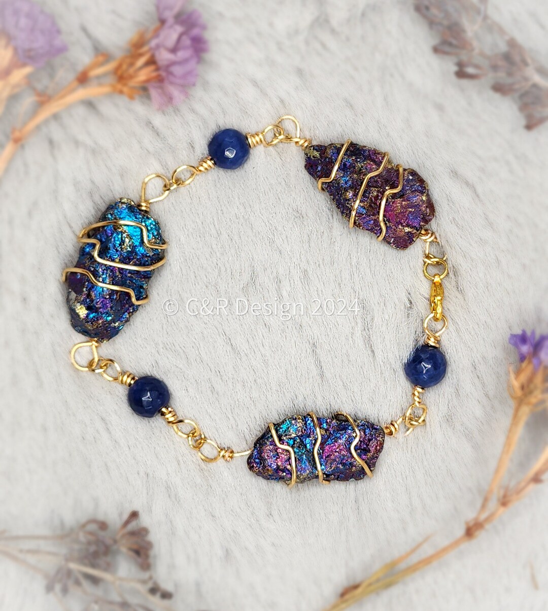 Handmade Wire Wrapped Peacock Ore Bracelet, Raw Chalcopyrite Wire ...