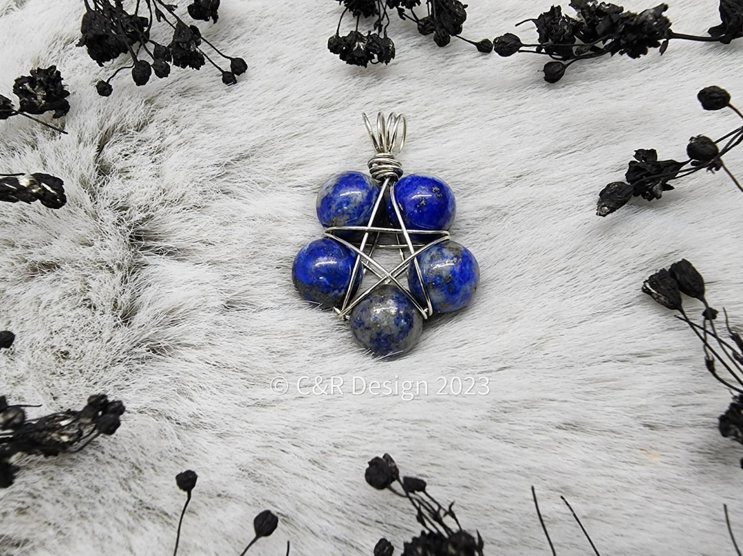 Pentagram Necklace Gemstone Bead Wire Wrapped Pentacle, Pagan Necklace ...