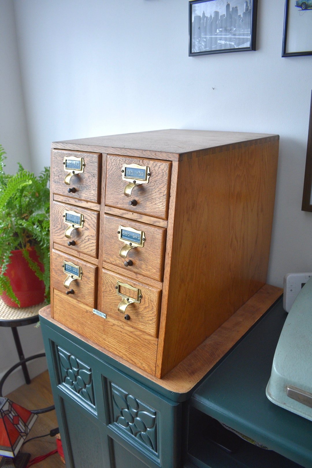 Art Deco Golden Oak Sloping Card Index Filing Cabinet by Libraco London ...