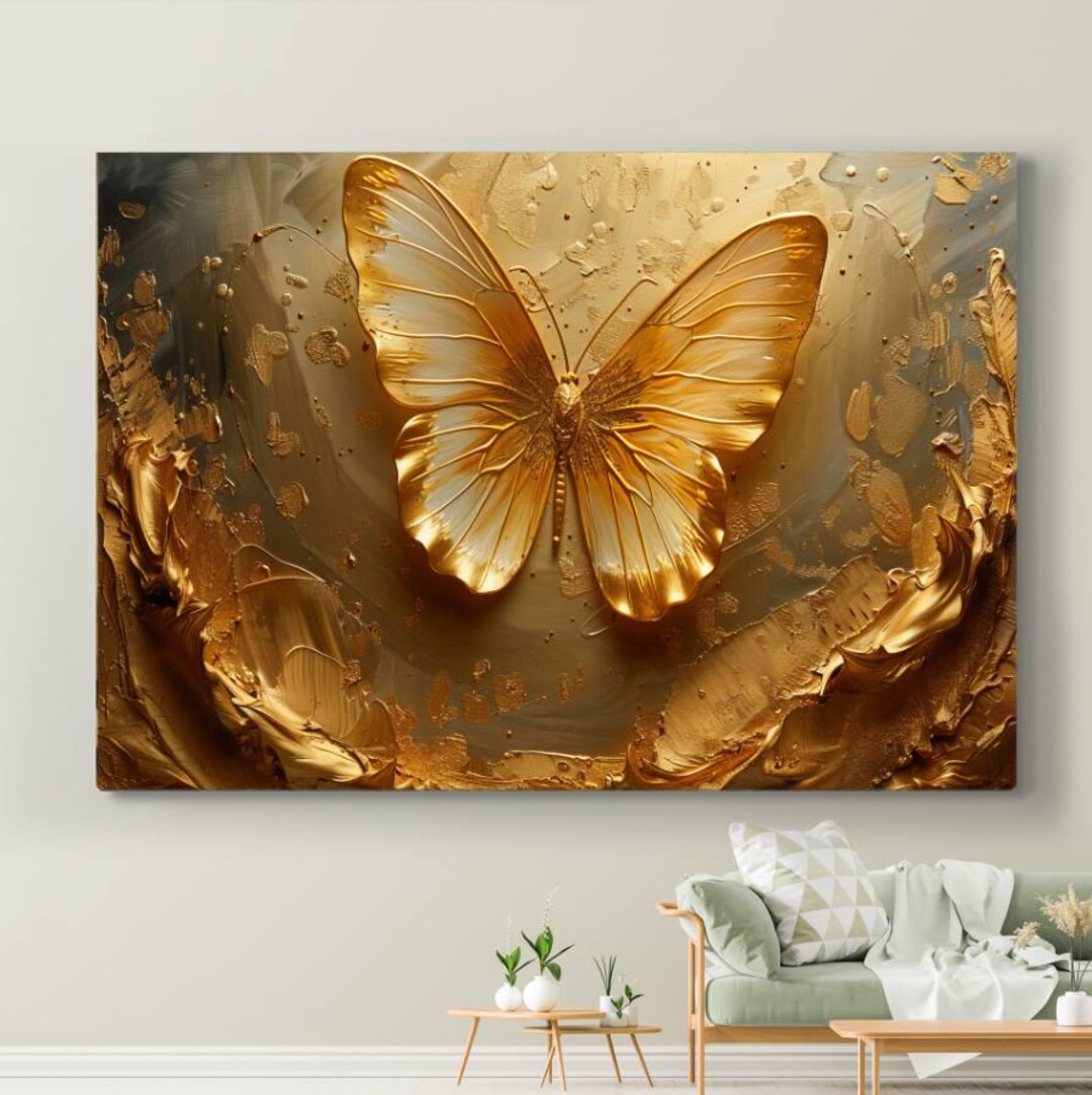 Abstract Butterfly Painting on Canvas, Yellow Brown Abstract Butterfly ...