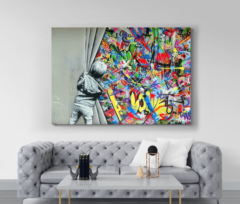 Street canvas art Banksy bambini che fanno pipì sul muro art - Etsy Italia