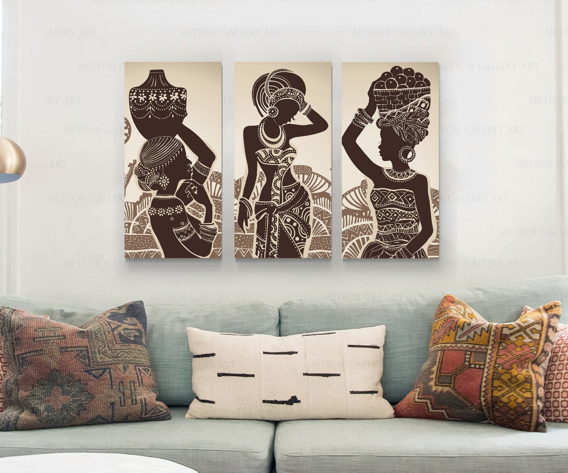 African Wall Art Set of 3 Ethnic Art Decor Brown African - Etsy
