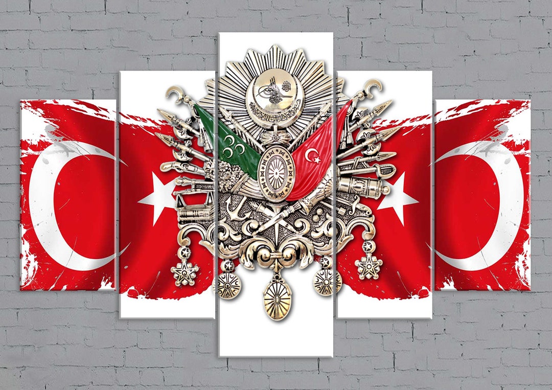 Turkish Flag With Ottoman Coat of Arms Wall Art , Ottoman Wall Art ...