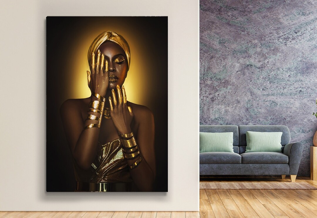 African Woman Canvas, Black Woman Canvas, African Wall Art, Woman Wall Art, Black Gold Girl ...
