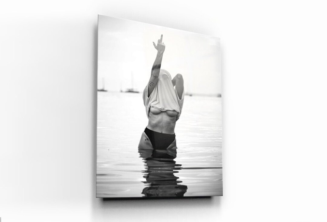 Middle Finger Glass Art, Feminist Middle Finger Woman Black and White ...