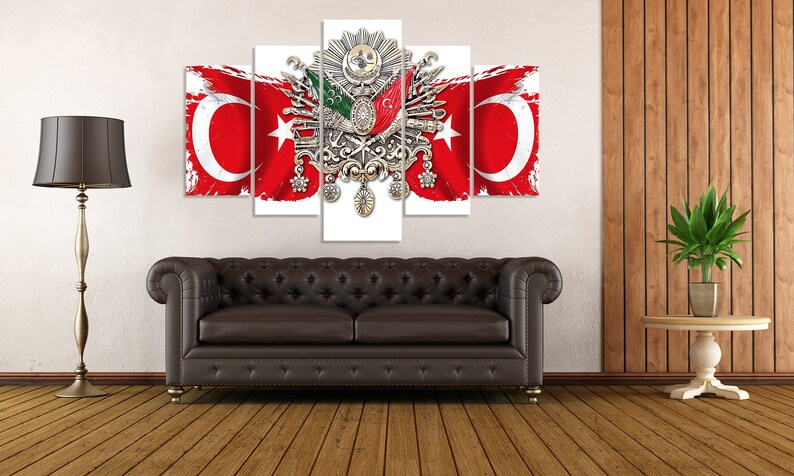 Turkish Flag With Ottoman Coat of Arms Wall Art , Ottoman Wall Art ...