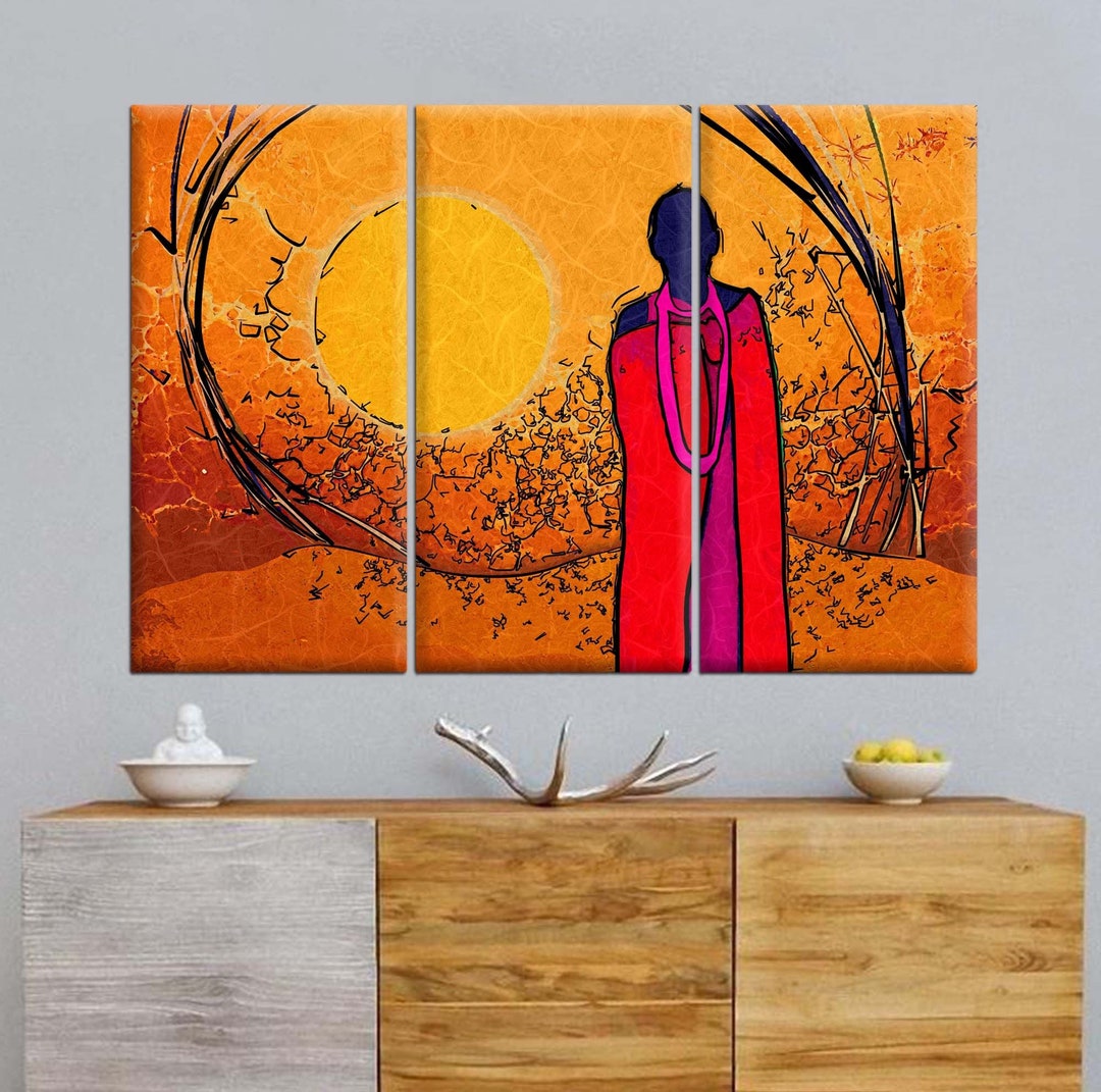 African Wall Art, African Ethnic Art, Retro Vintage Wall Art, Red ...