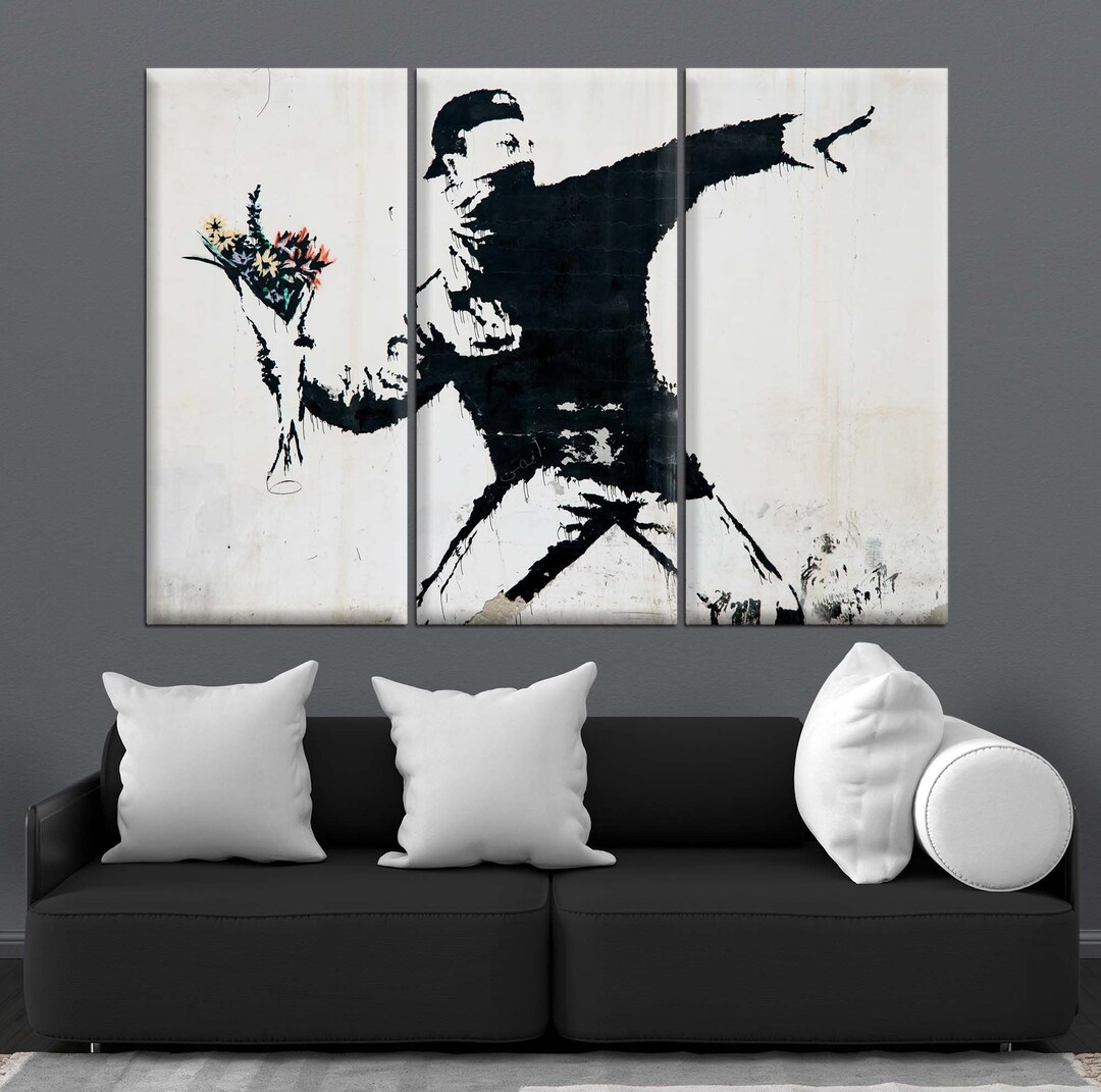 Banksy Art, Flower Throwing, Street Art, Banksy Decor, Banksy Print ...