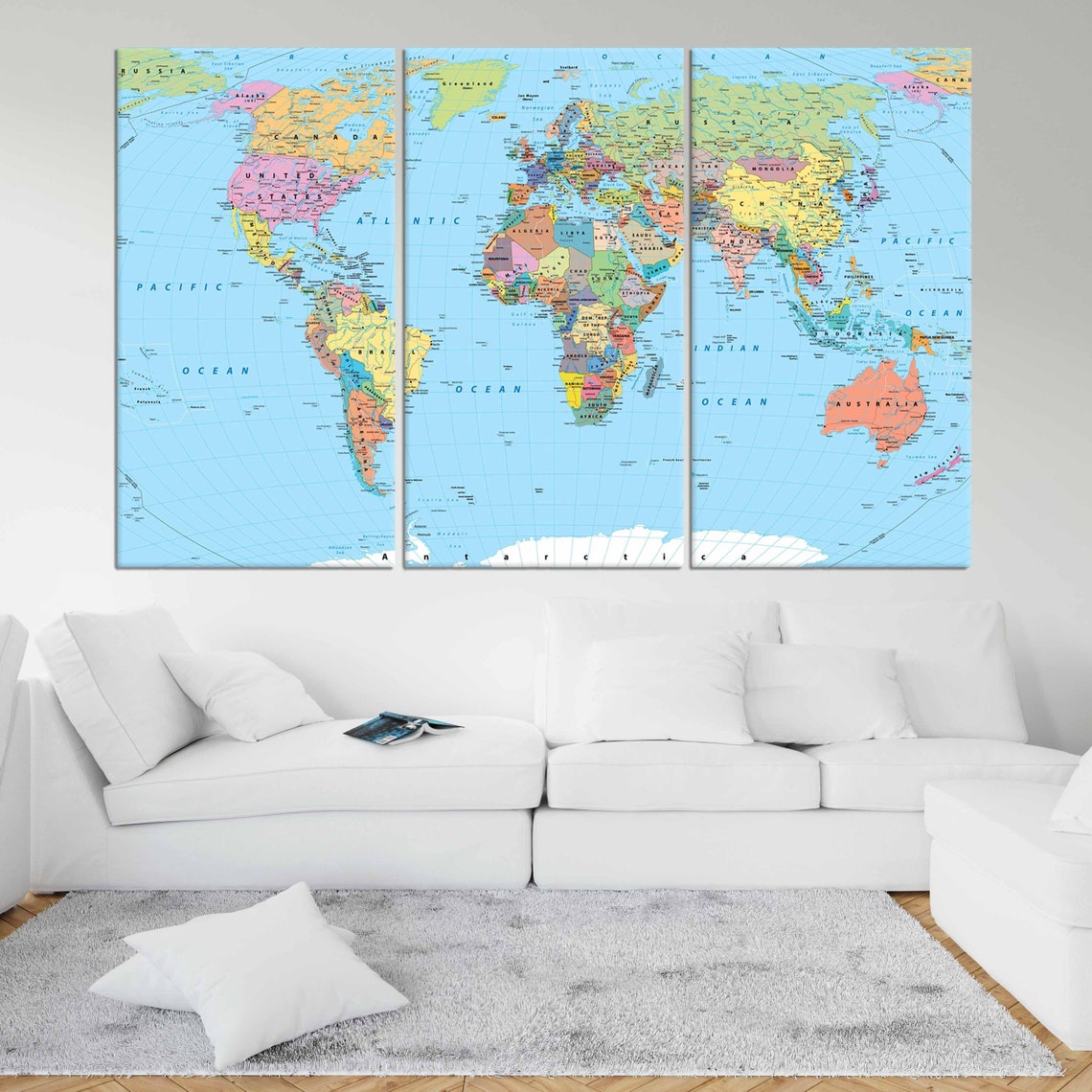 Political World Map Painting Blue Color Map Wall Map World - Etsy