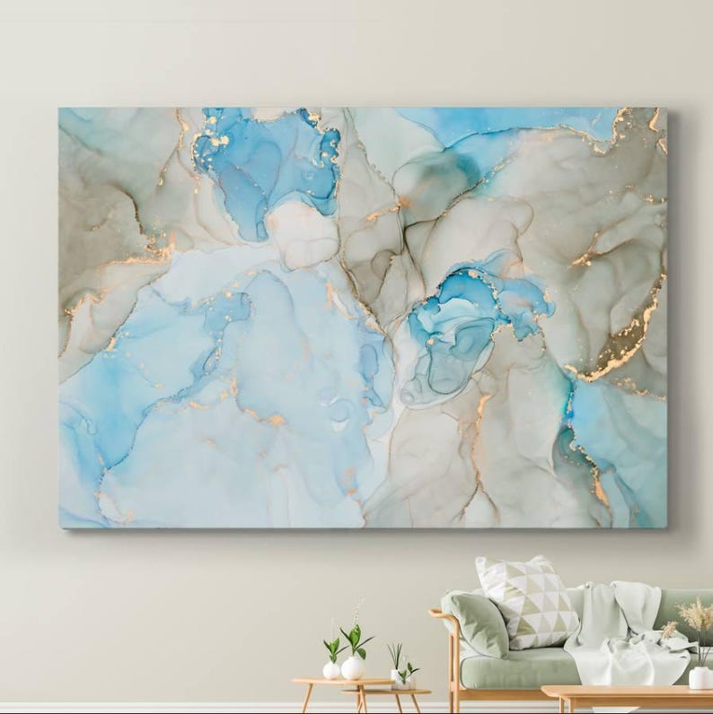Abstract Wall Art, Blue Abstract Print, Blue Abstract Canvas, Blue Wall ...