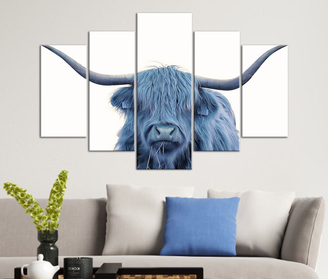 Cattle Wall Art, Blue Cow Print, Animal Wall Decor, Animal Modern Print ...