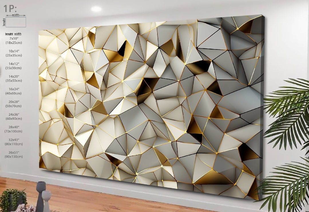 Geometric Abstract Art, Luxurious Abstraction of White Lines Golden ...