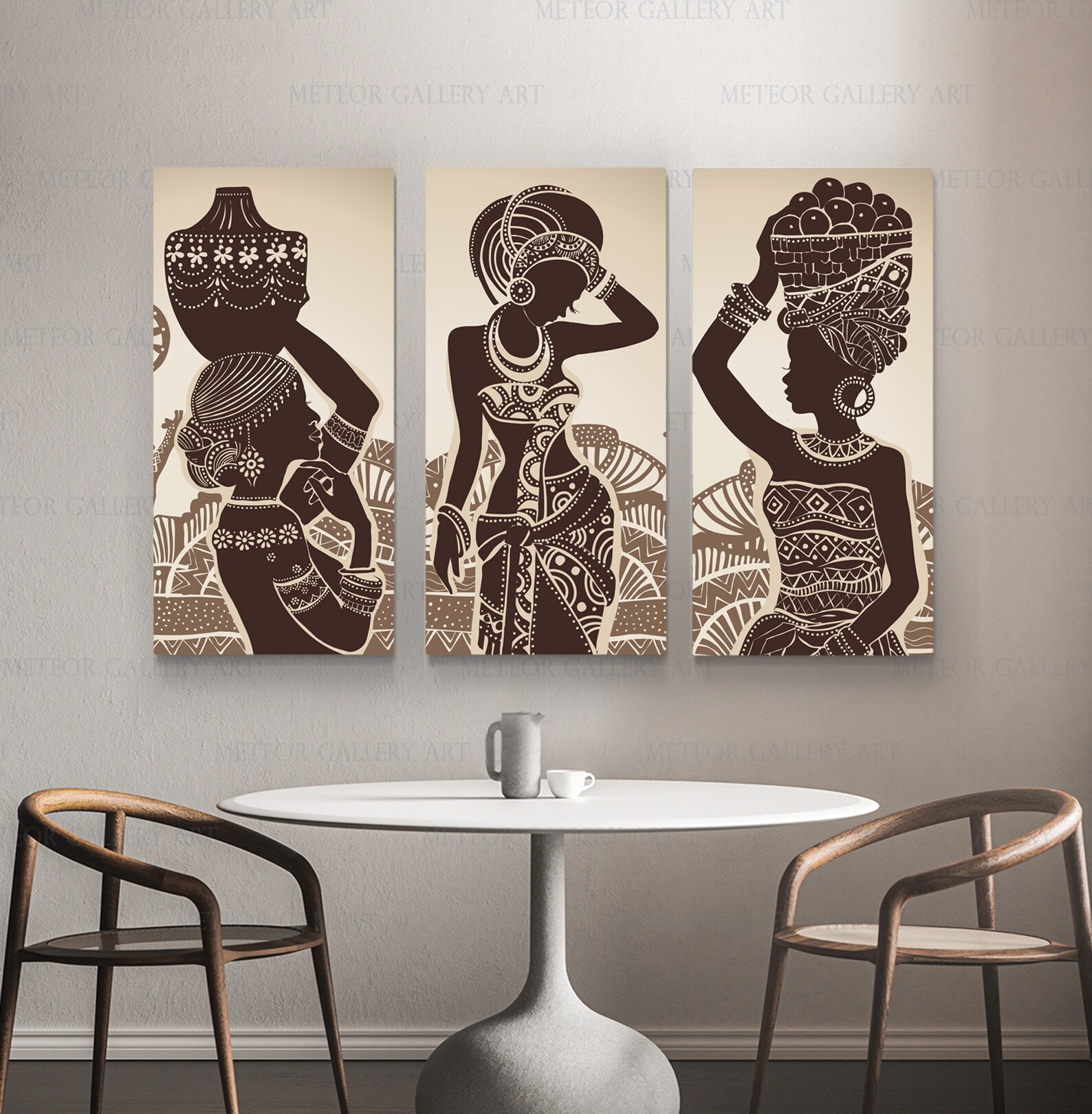 African Wall Art Set of 3 Ethnic Art Decor Brown African - Etsy