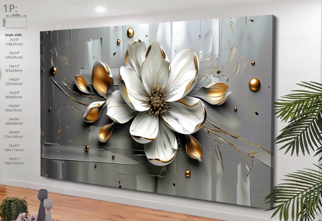 Flower Abstract, Flower Wall Art, White Flower Canvas, Abstract Print ...