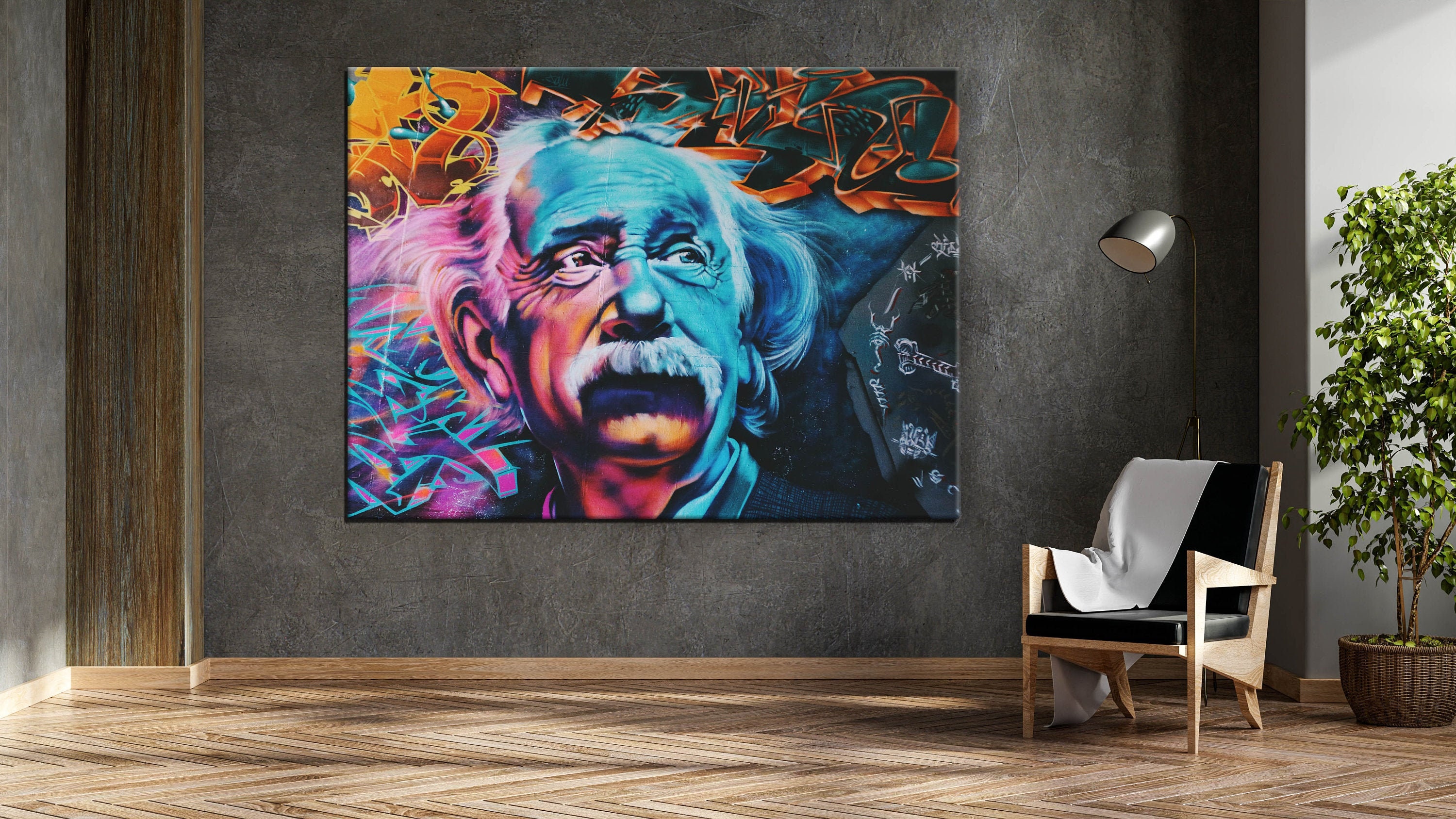 Albert Einstein Graffiti Street Art Leinwand Malerei Design, Bunte Kunst, Einstein Poster ...